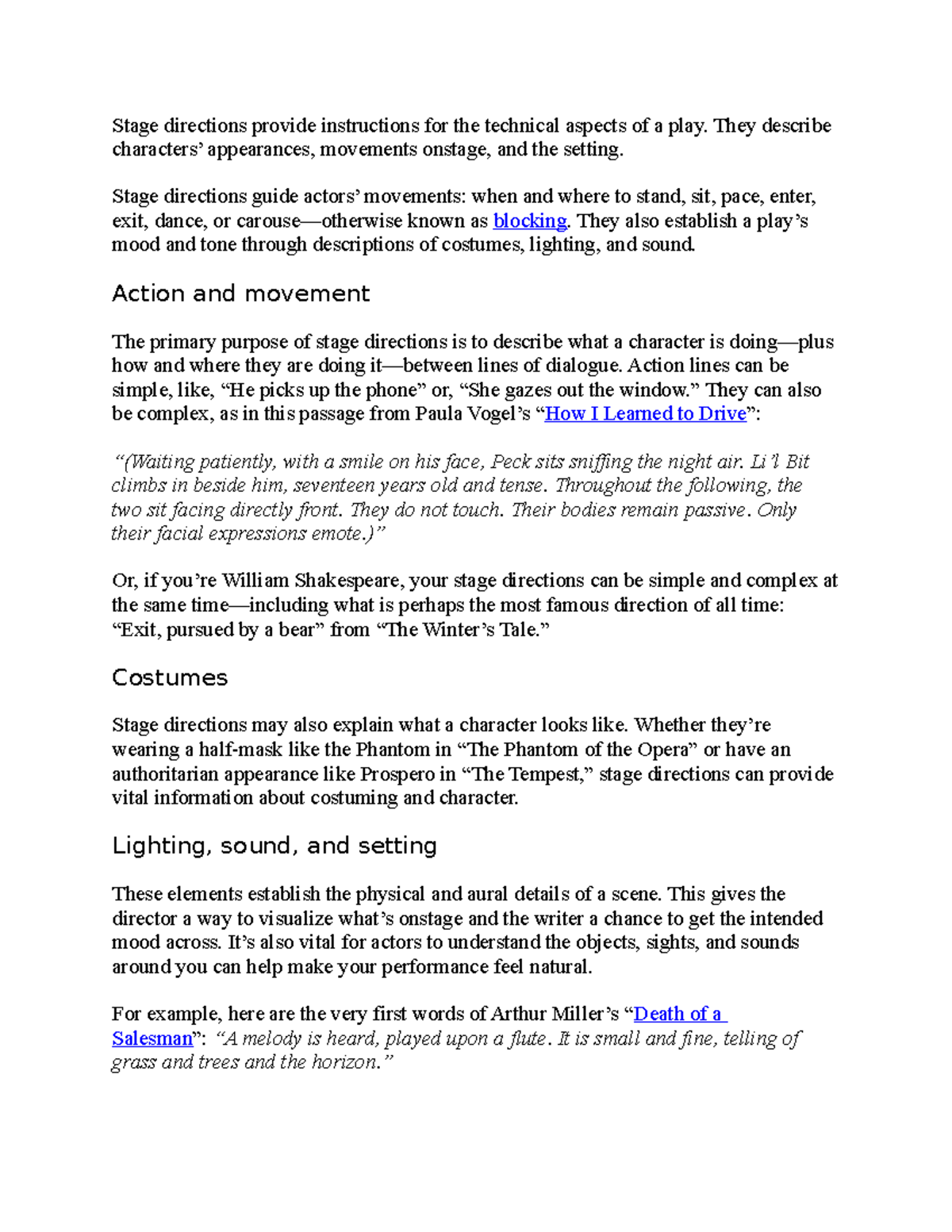 Understanding Stage Directions: Meaning and Execution - Studocu