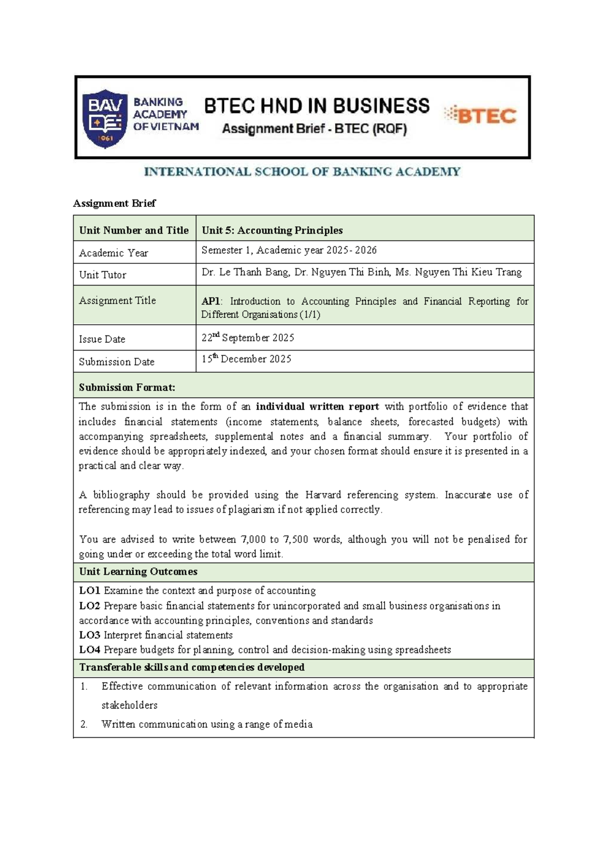 AP1 Assignment Brief: Accounting Principles & Financial Reporting (Unit ...
