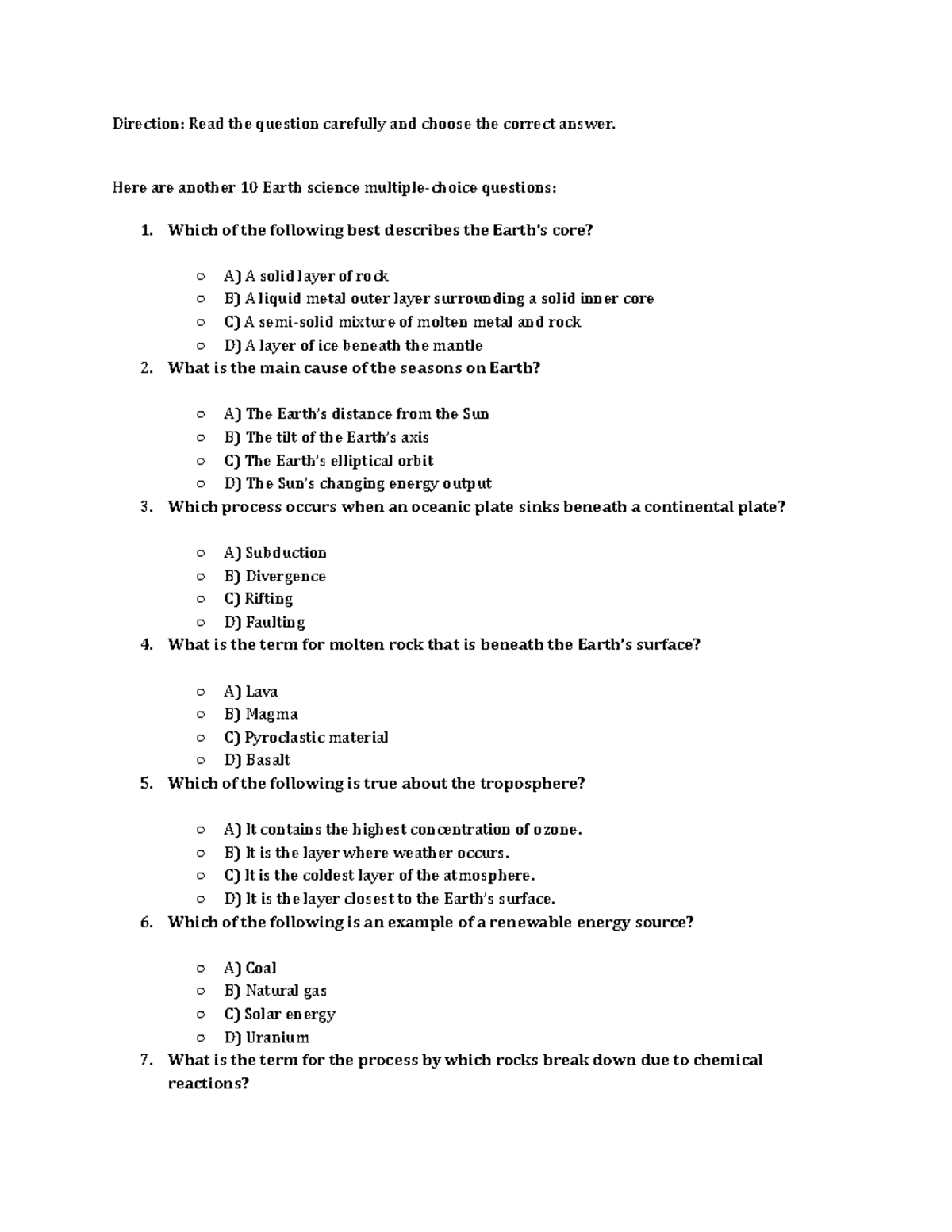 Y94 - Earth Science Quiz: Core, Plate Tectonics & Atmosphere Concepts ...