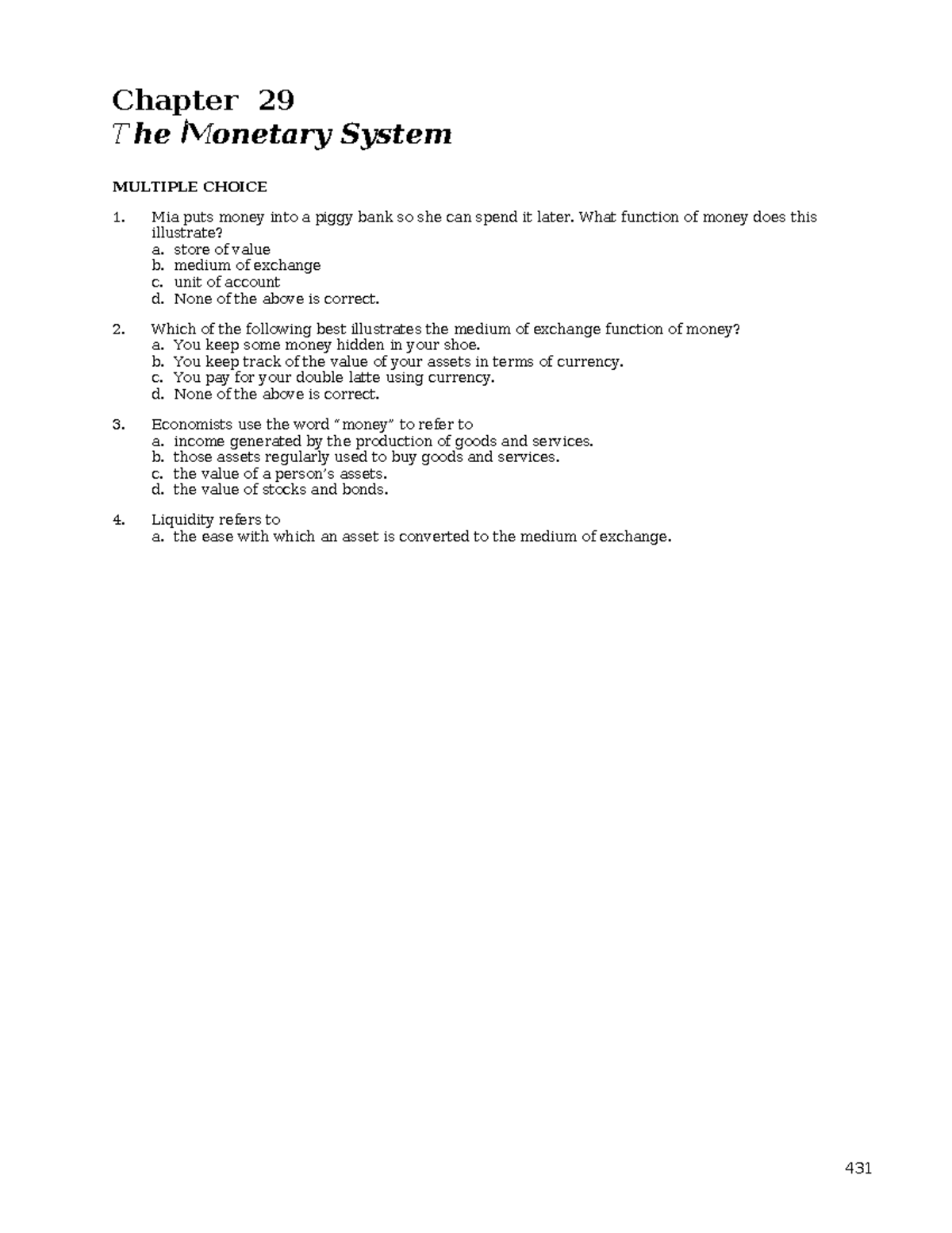 Monetary policy MCQ - Chapter 29 The Monetary System MULTIPLE CHOICE 1 ...