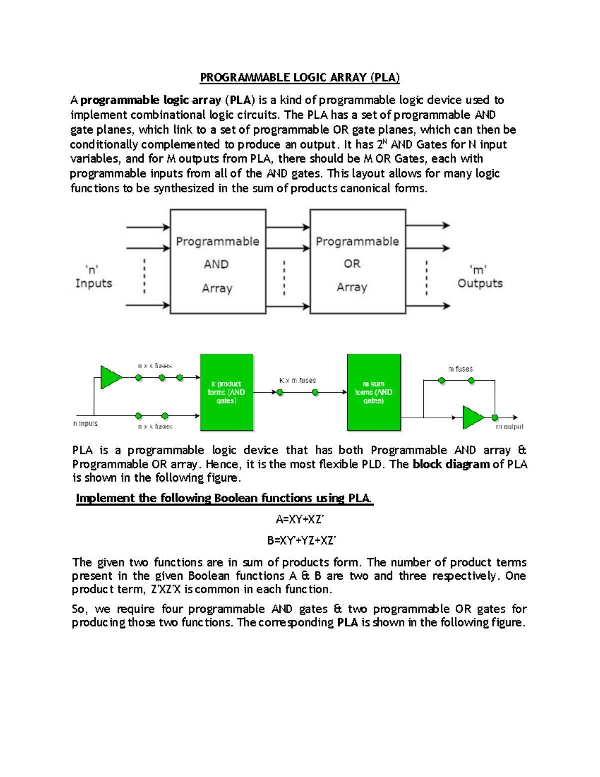 PLA Design and Implementation for Combinational Logic Circuits - Studocu