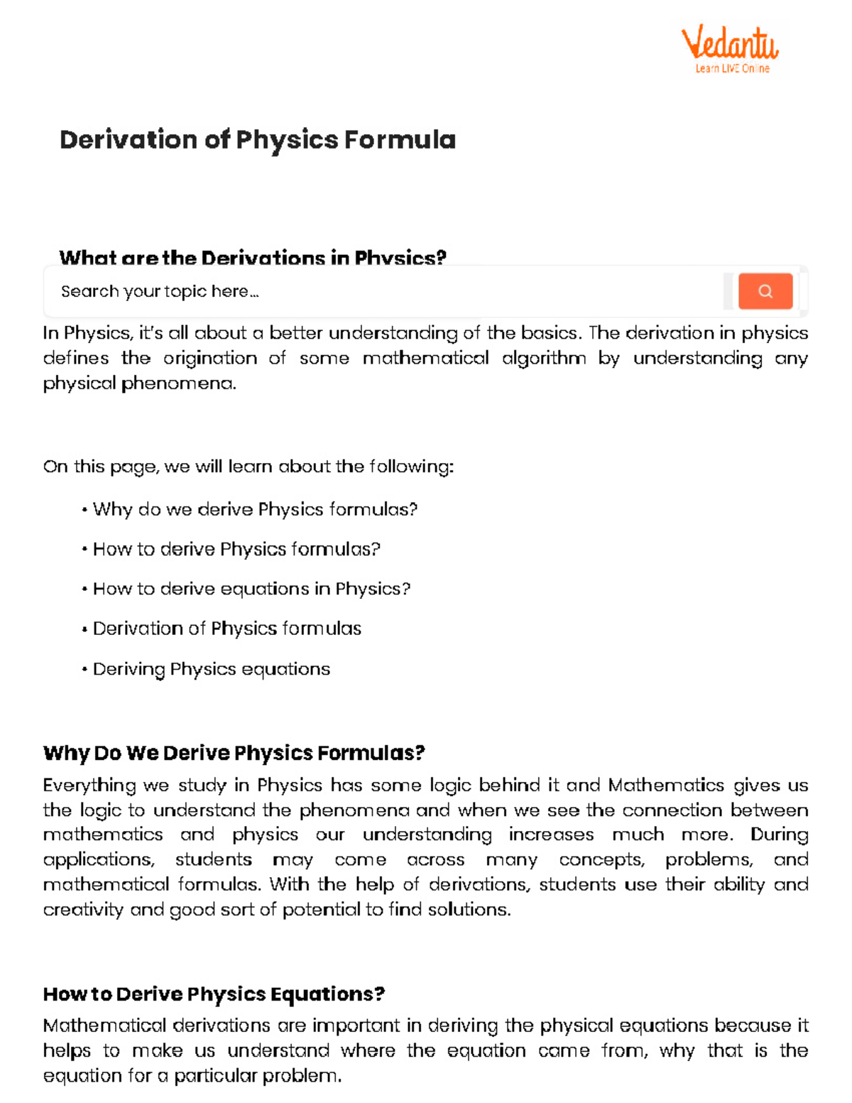 Derivation of Physics Formulas: A Comprehensive Guide - Studocu