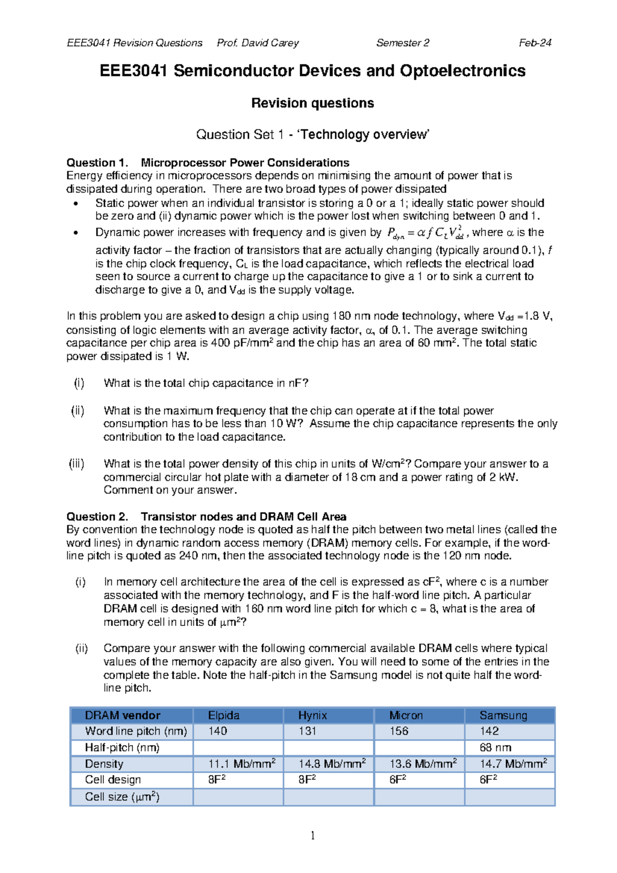 EEE3041 Semester 2 Revision Questions on Semiconductor Devices - Studocu