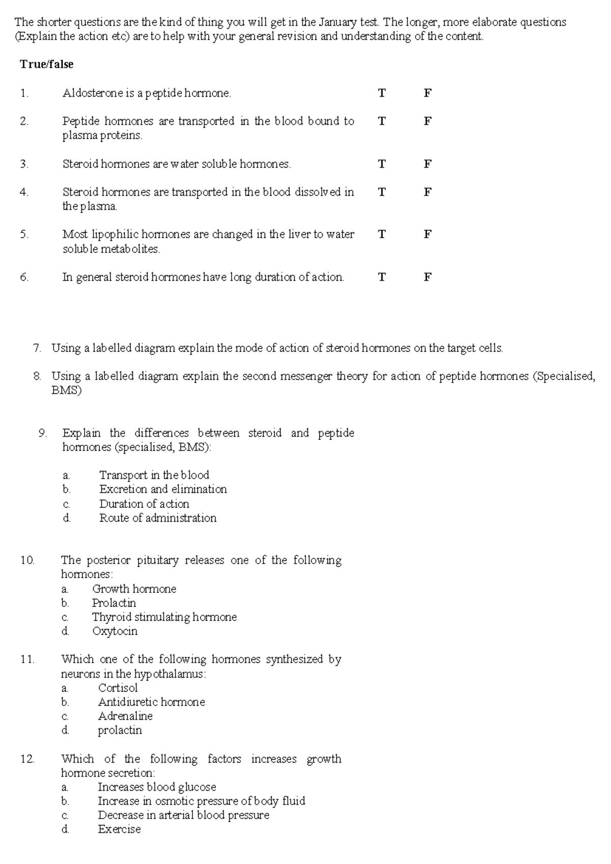 Endocrine System Quiz Questions for January Test (BMS) - Studocu