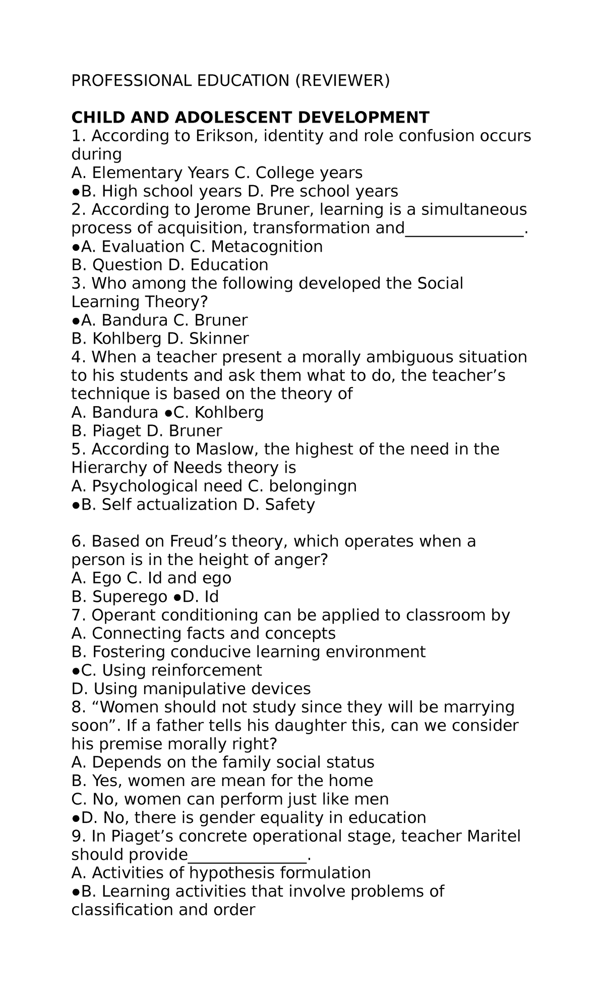 Reviewer PROF ED - PROFESSIONAL EDUCATION (REVIEWER) CHILD AND ...