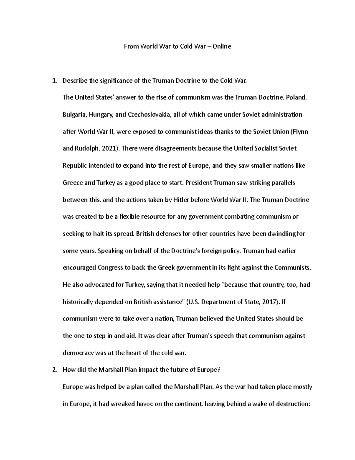 HIS-450 Final Exam: Analyzing the Transition from WWII to Cold War ...