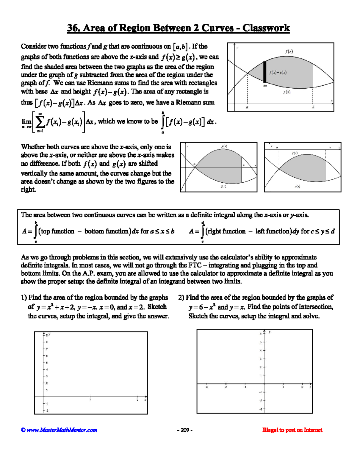 36 Area Between Curves - 36. Area of Region Between 2 Curves Classwork ...