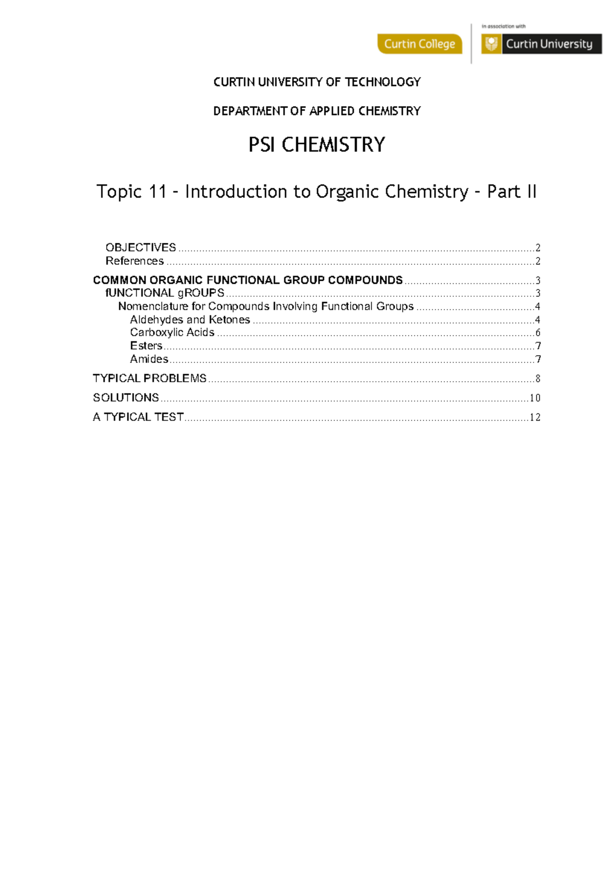 Organic Chemistry (Part II) - Functional Groups & Nomenclature (CCCU ...