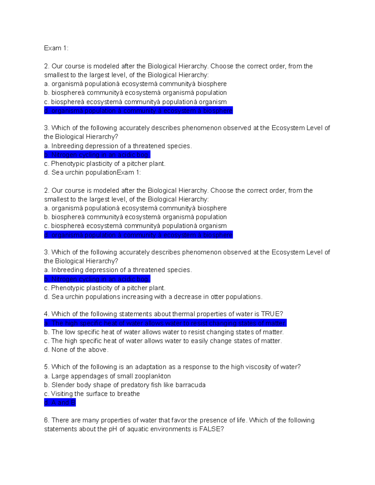 Ecology Final Exam Review: Biological Hierarchy & Adaptations (ECO 101 ...