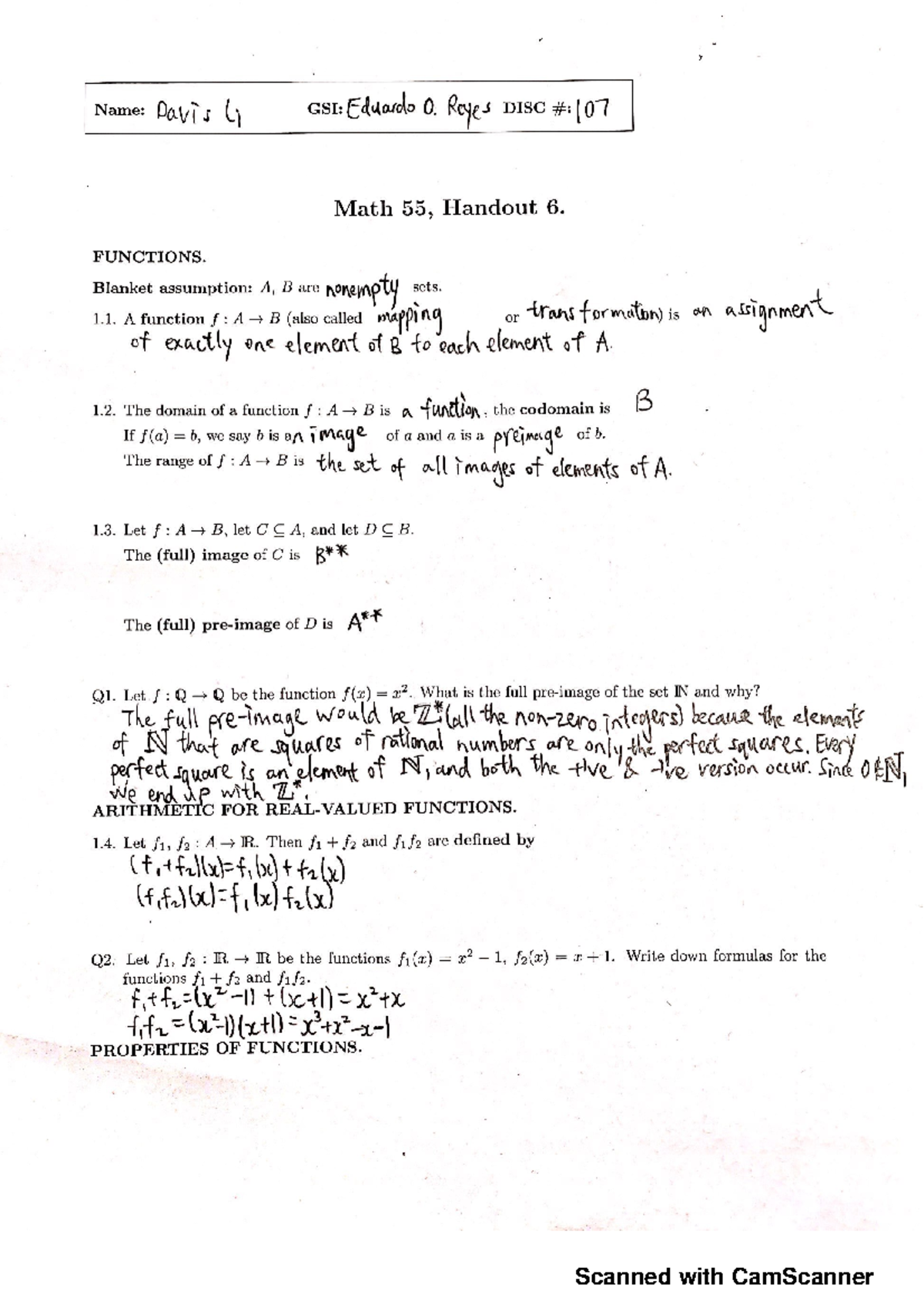 Math 55 Handout 6 - Lecture notes 6 - Name: Davis Li GSI: Eduardo 0 ...