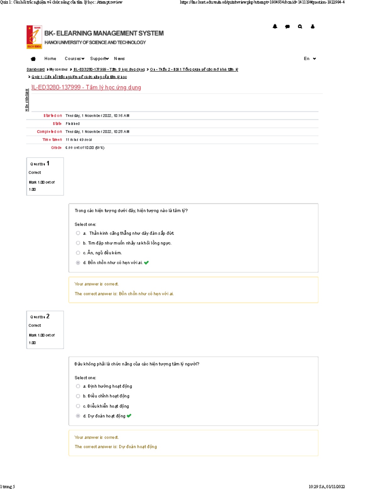 BL-ED3280 Quiz 1 - Đáp án Tâm lý học ứng dụng và phân tích - Studocu
