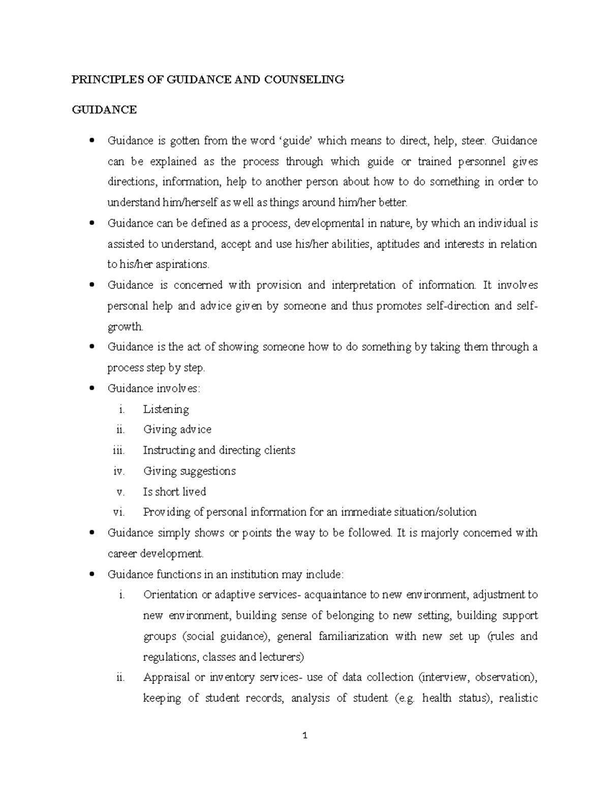 Principles of Guidance and Counseling - Study Notes for [Course Code ...