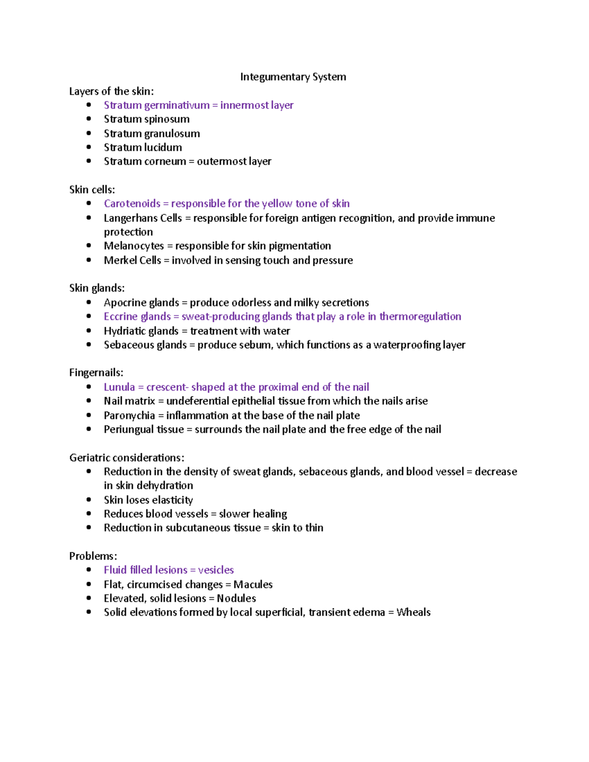Integumentary System - Studocu