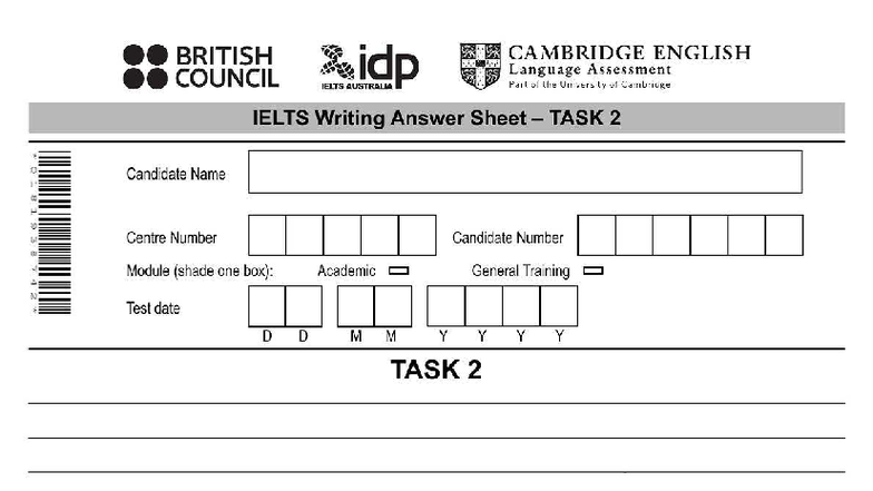 IELTS Writing Task 2 Answer Sheet - Academic/General Training - Studocu