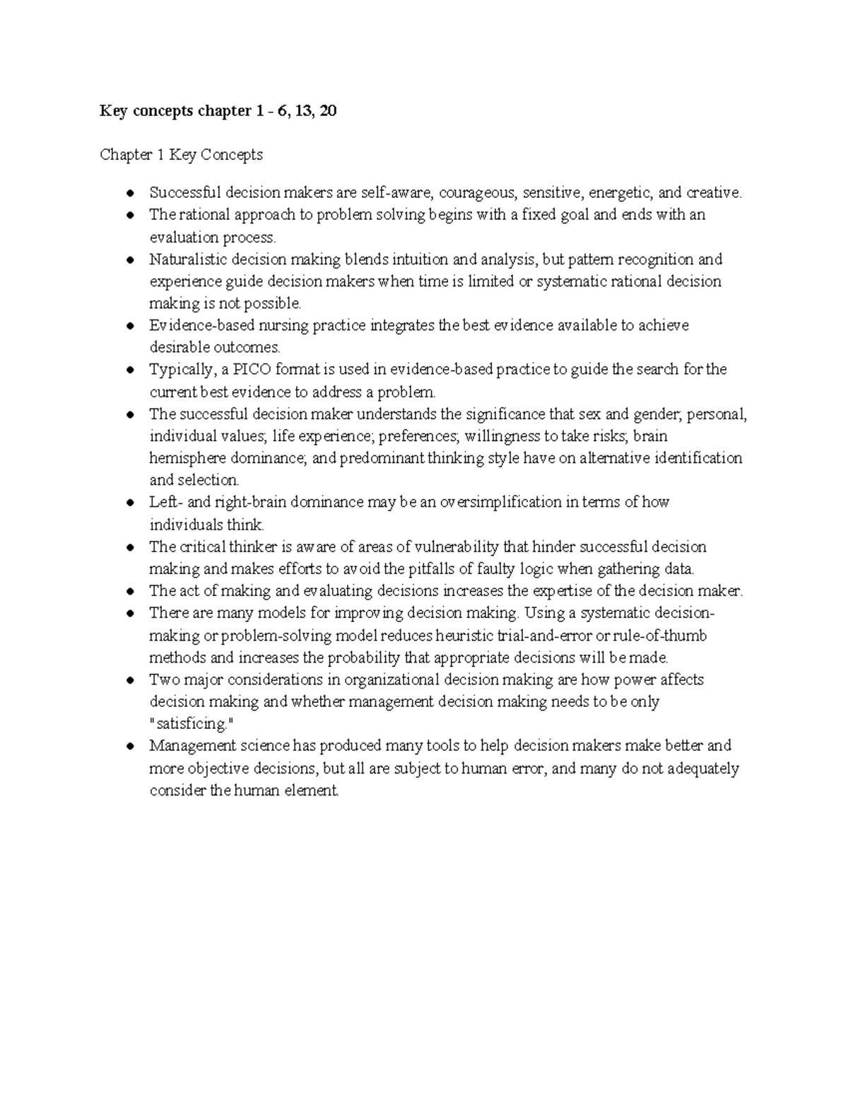 Exam 1 Key Concepts (1-6, 13, 20) - Key concepts chapter 1 - 6, 13, 20 Chapter 1 Key Concepts ...