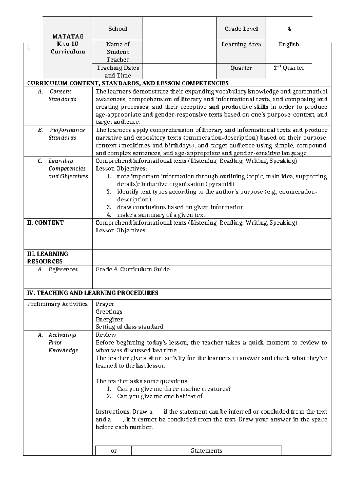 English 4 Q2 W6 Lesson Plan: Marine Pollution & Informational Texts ...
