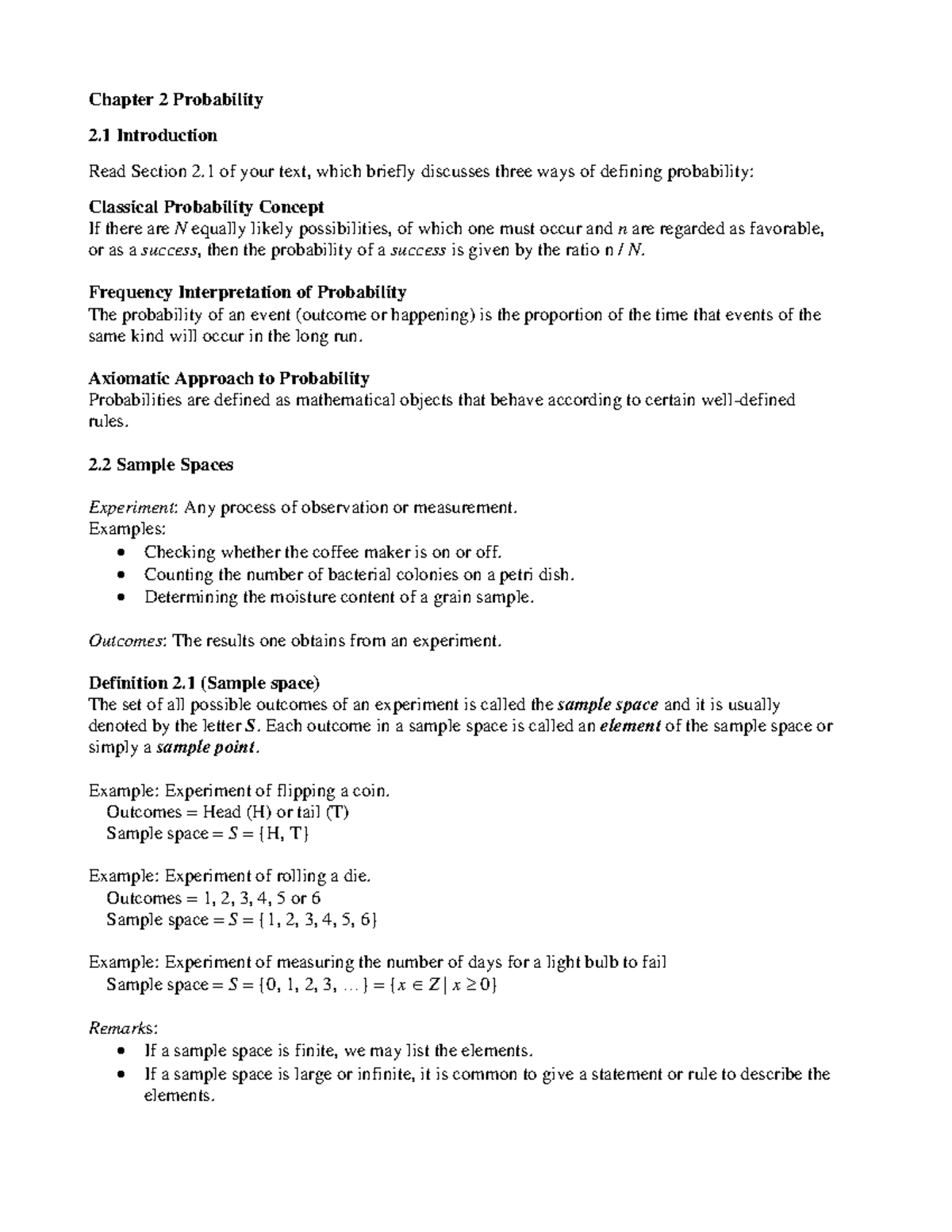 Chapter 2 Probability Sections 2.1 and 2 - Chapter 2 Probability 2 Introduction Read Section 2 ...