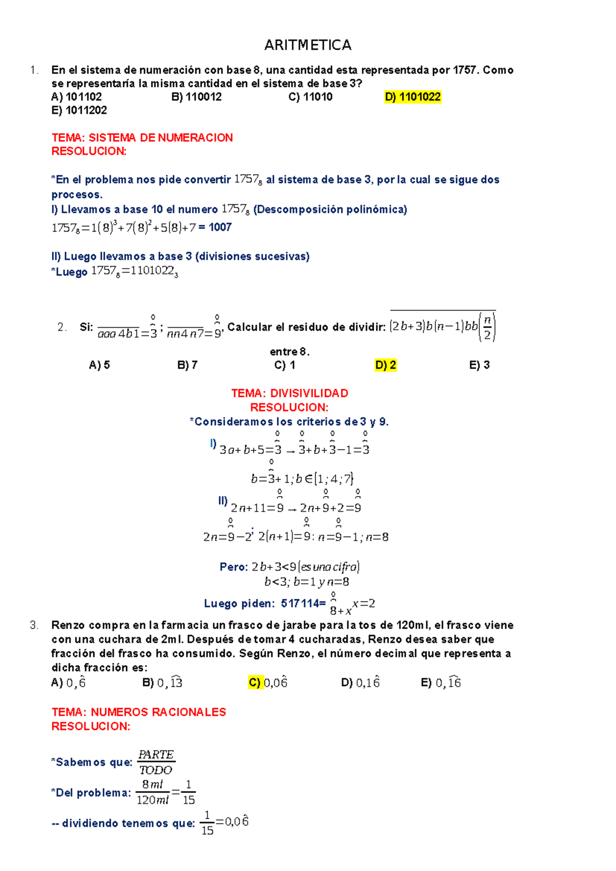 Aritmética 1: Examen Final 7MO - Sistemas de Numeración y Números ...