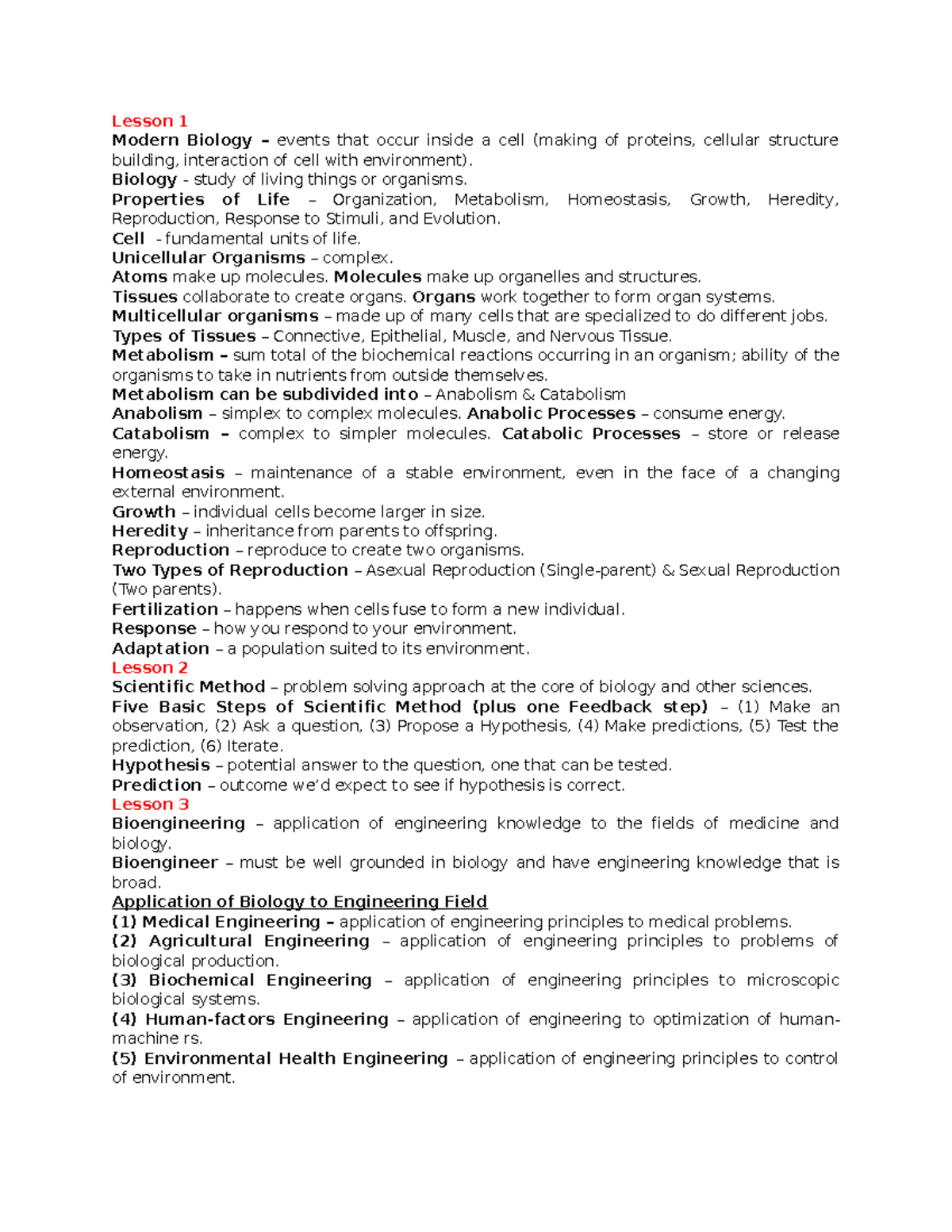 Modern Biology Notes - Lesson 1 Modern Biology – events that occur ...