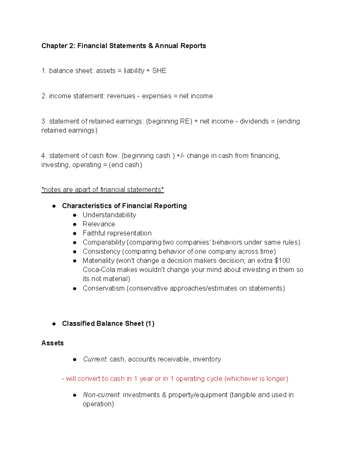 Financial Accounting CH 1: Financial Statements Overview - Studocu