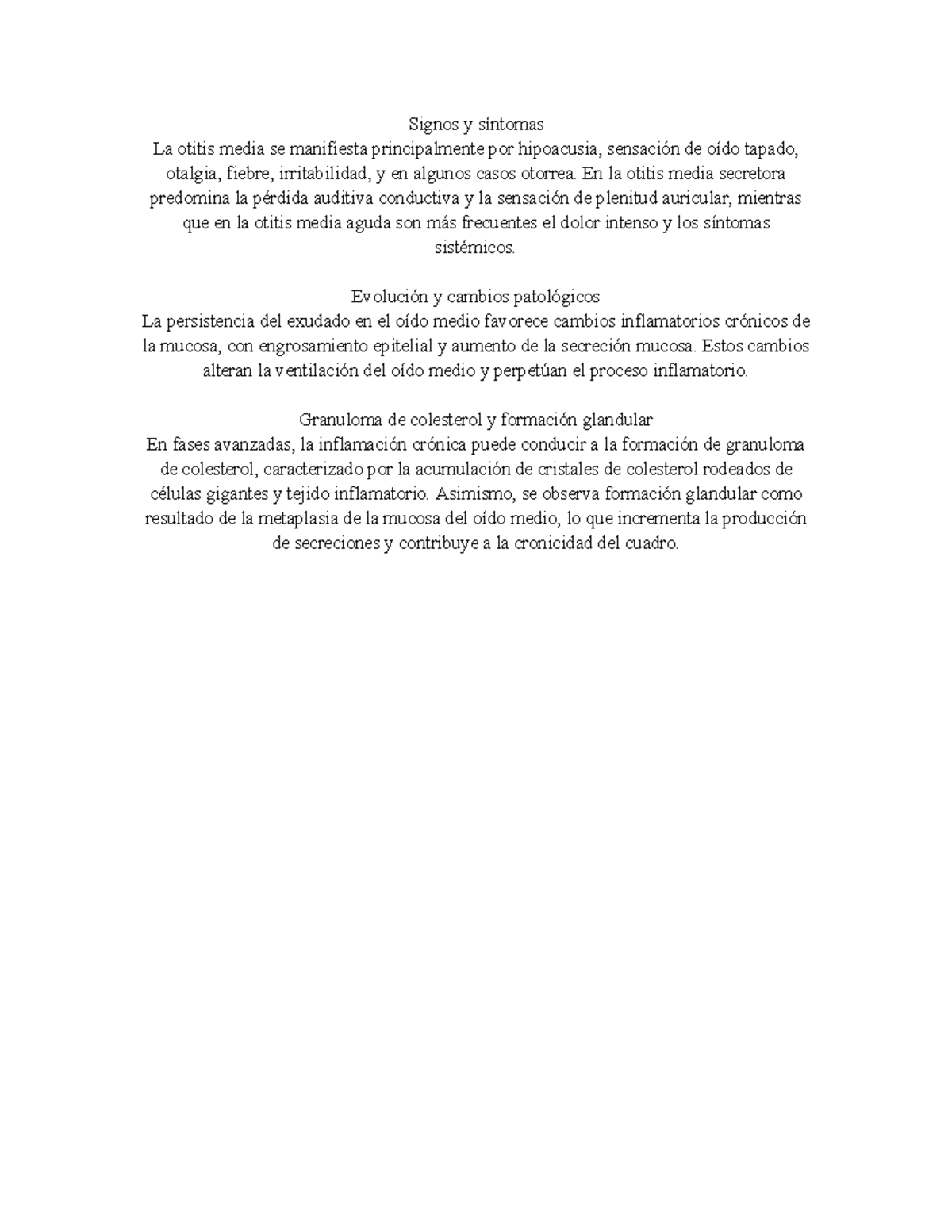 Resumen de Signos y Síntomas de Otitis Media - Studocu