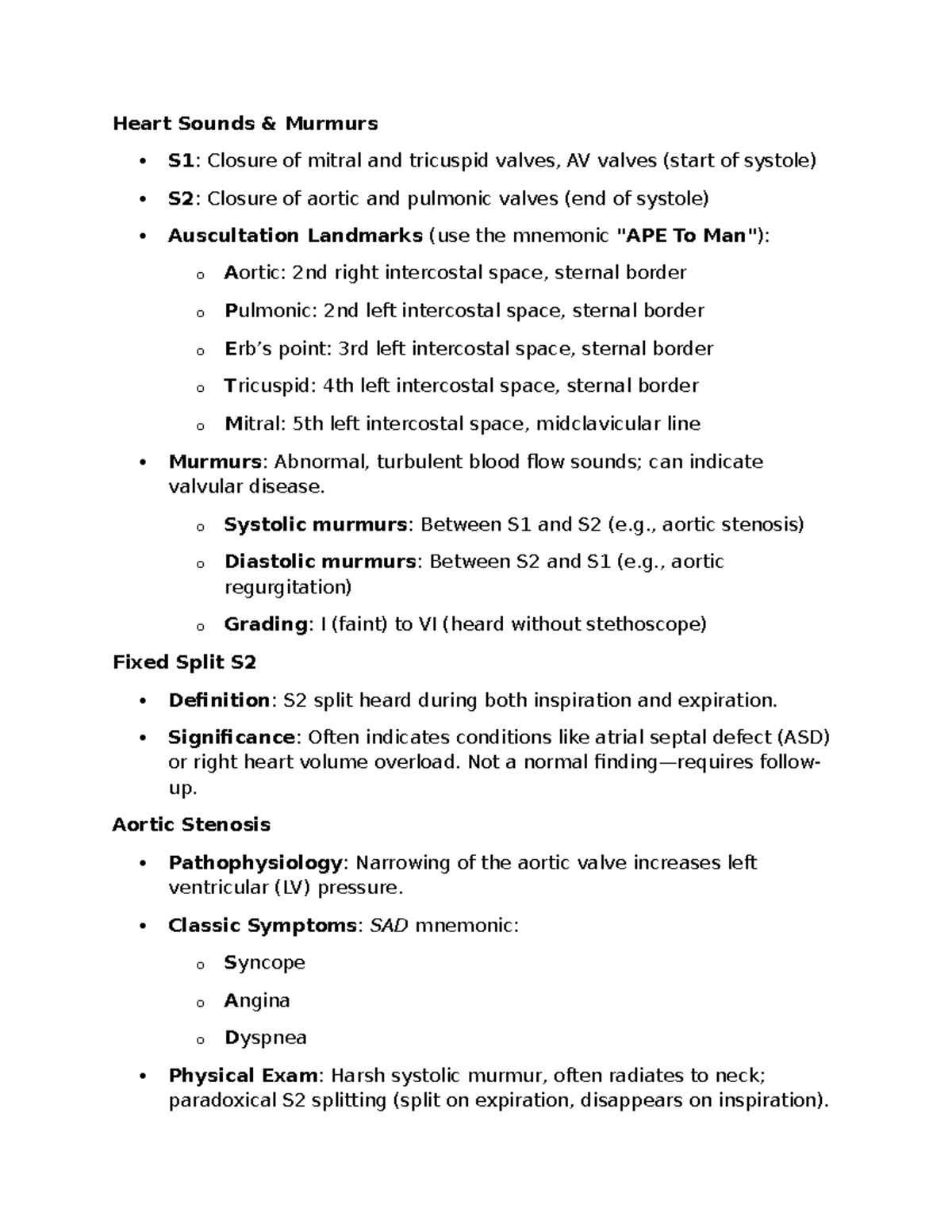 Heart Sounds Overview: S1, S2, Murmurs, and Clinical Significance - Studocu