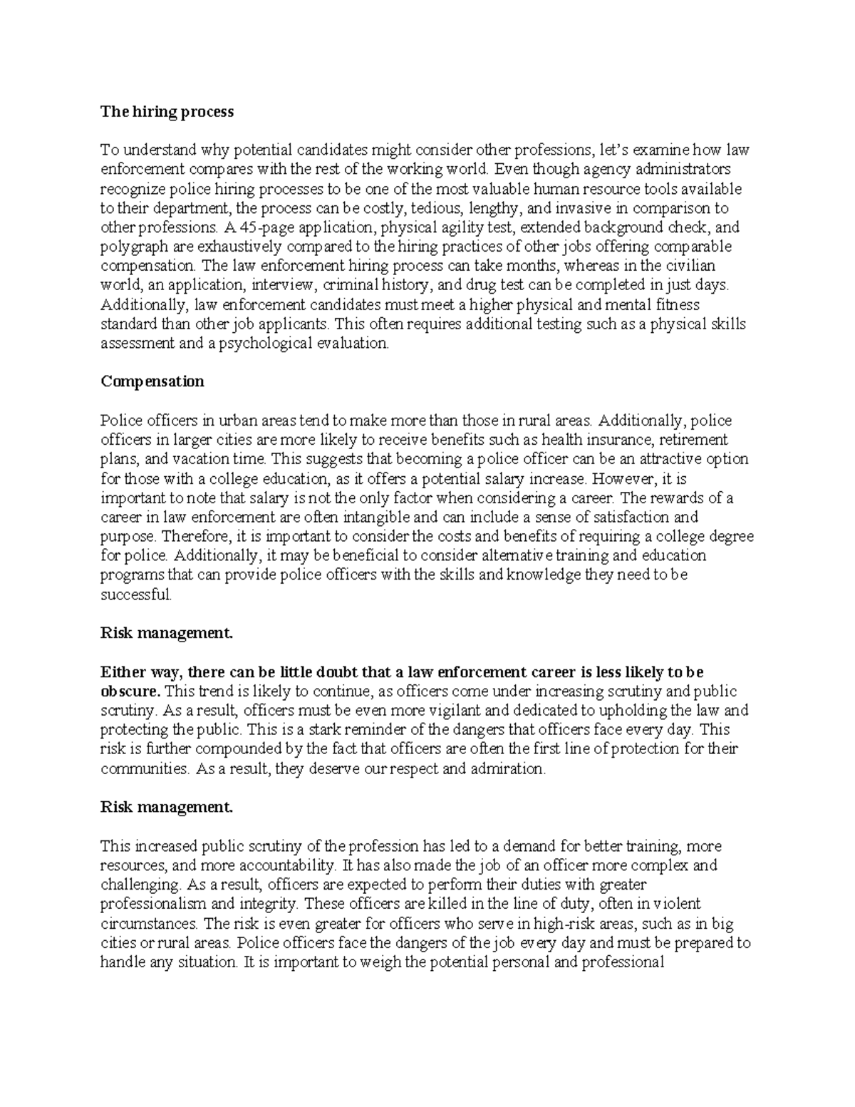 The Hiring Process in Law Enforcement: Challenges and Comparisons - Studocu