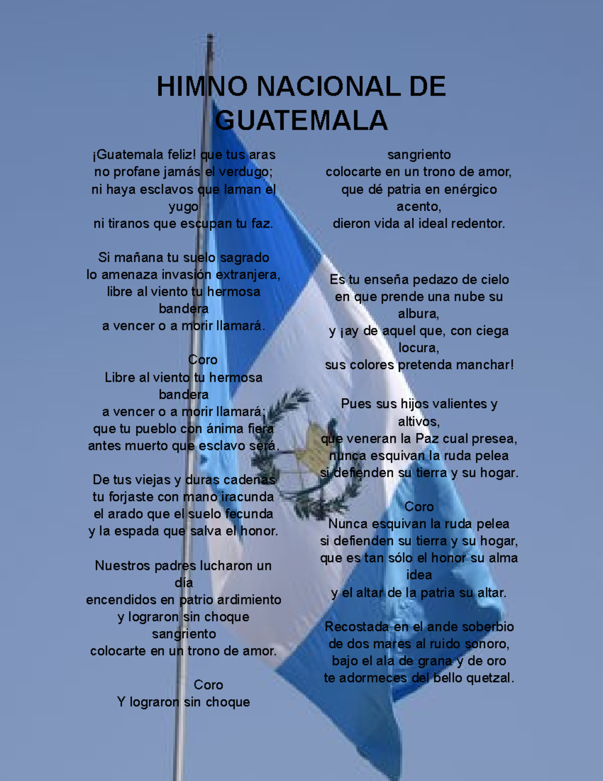 Himno Nacional de Guatemala: Letra y Análisis del Sujeto Patriota - Studocu