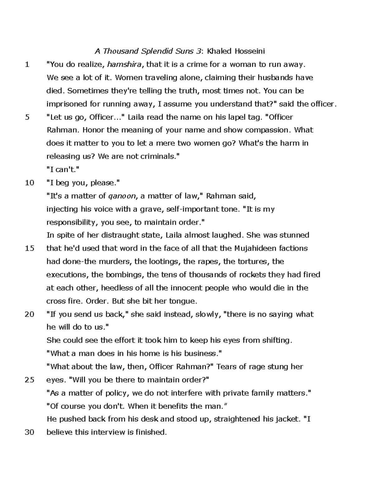 A Thousand Splendid Suns: Extract Analysis 2 (1000SS) - Studocu