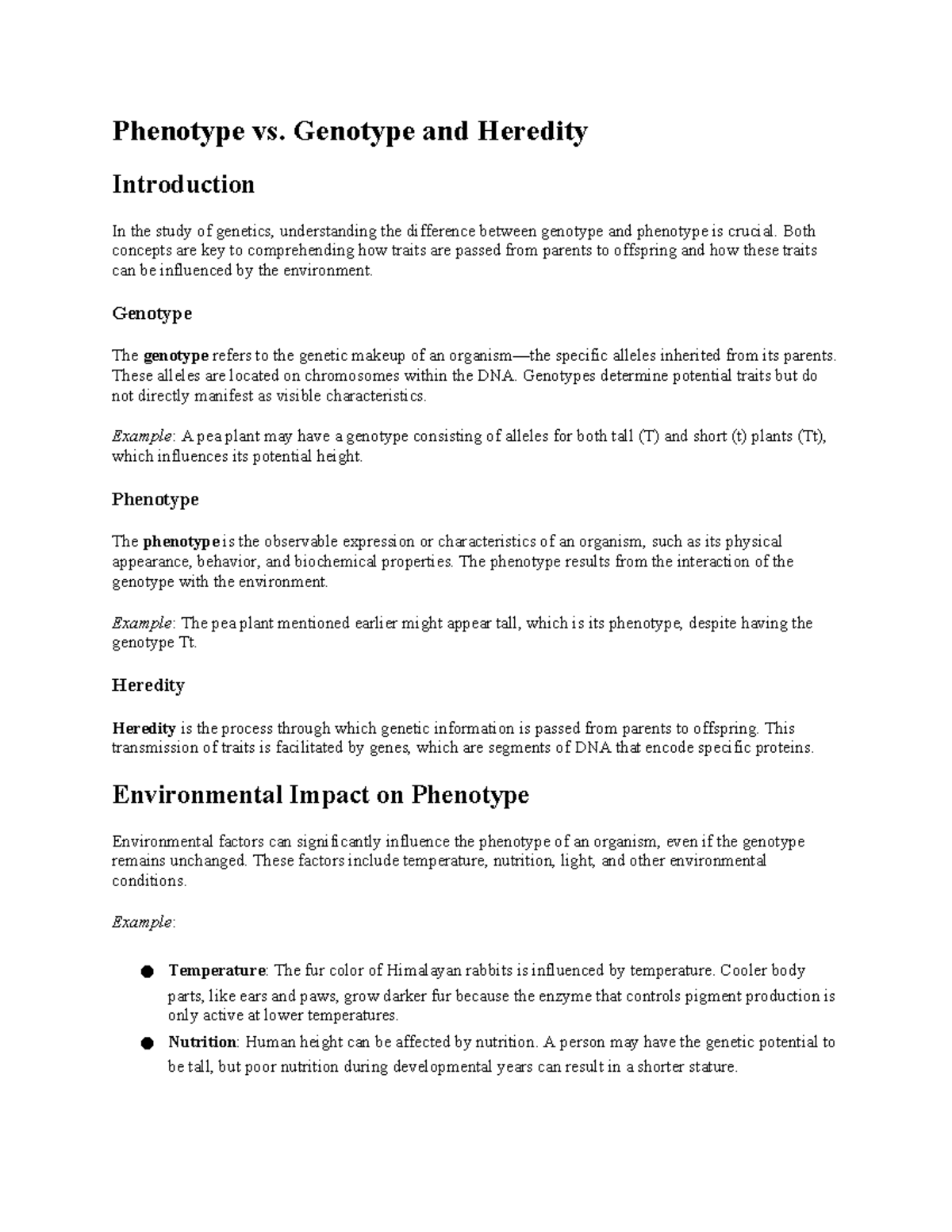 Phenotype vs. Genotype: Understanding Heredity and Traits - Studocu
