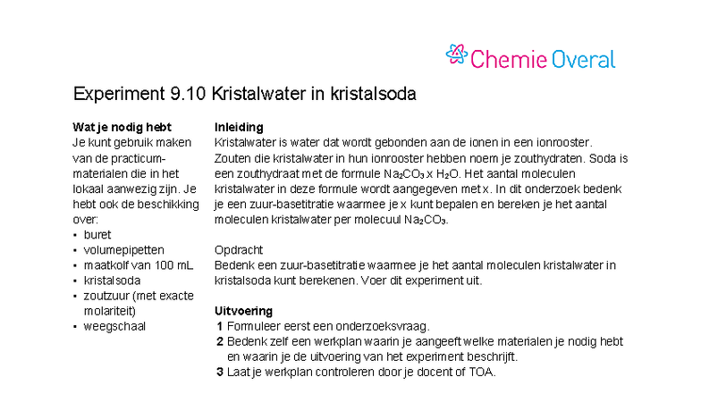 Experiment 9.10: Bepaling van Kristalwater in Kristalsoda - Studeersnel