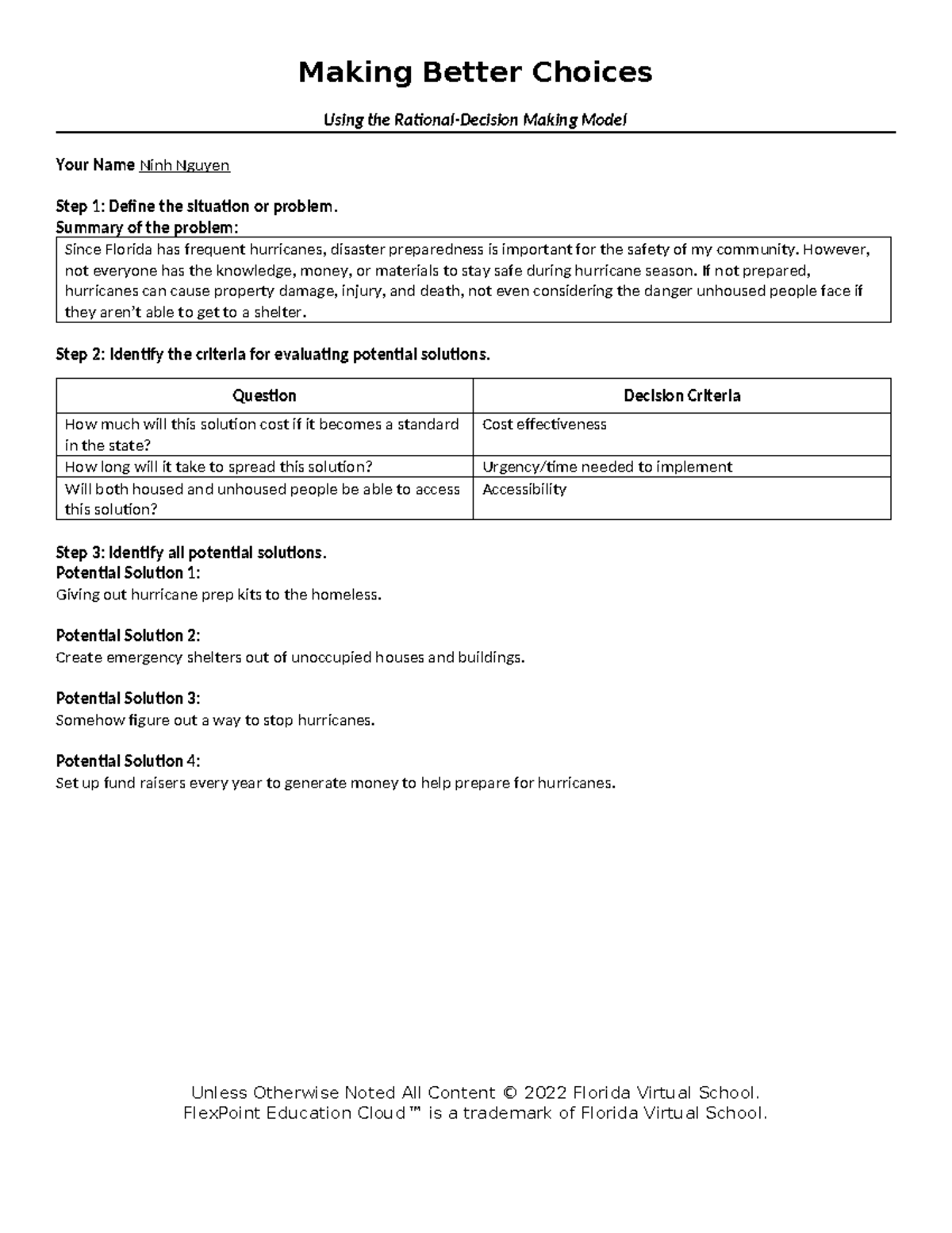 Making better choices assignment template - Making Better Choices Using ...