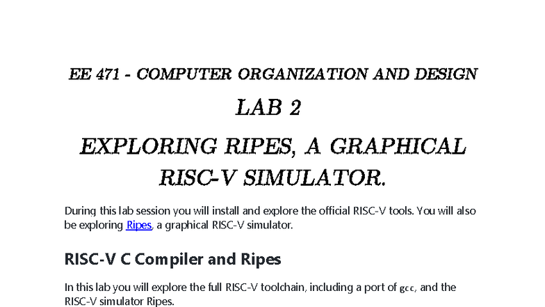 EE 471 LAB2 Exploring Ripes - EE 471 - COMPUTER ORGANIZATION AND DESIGN ...