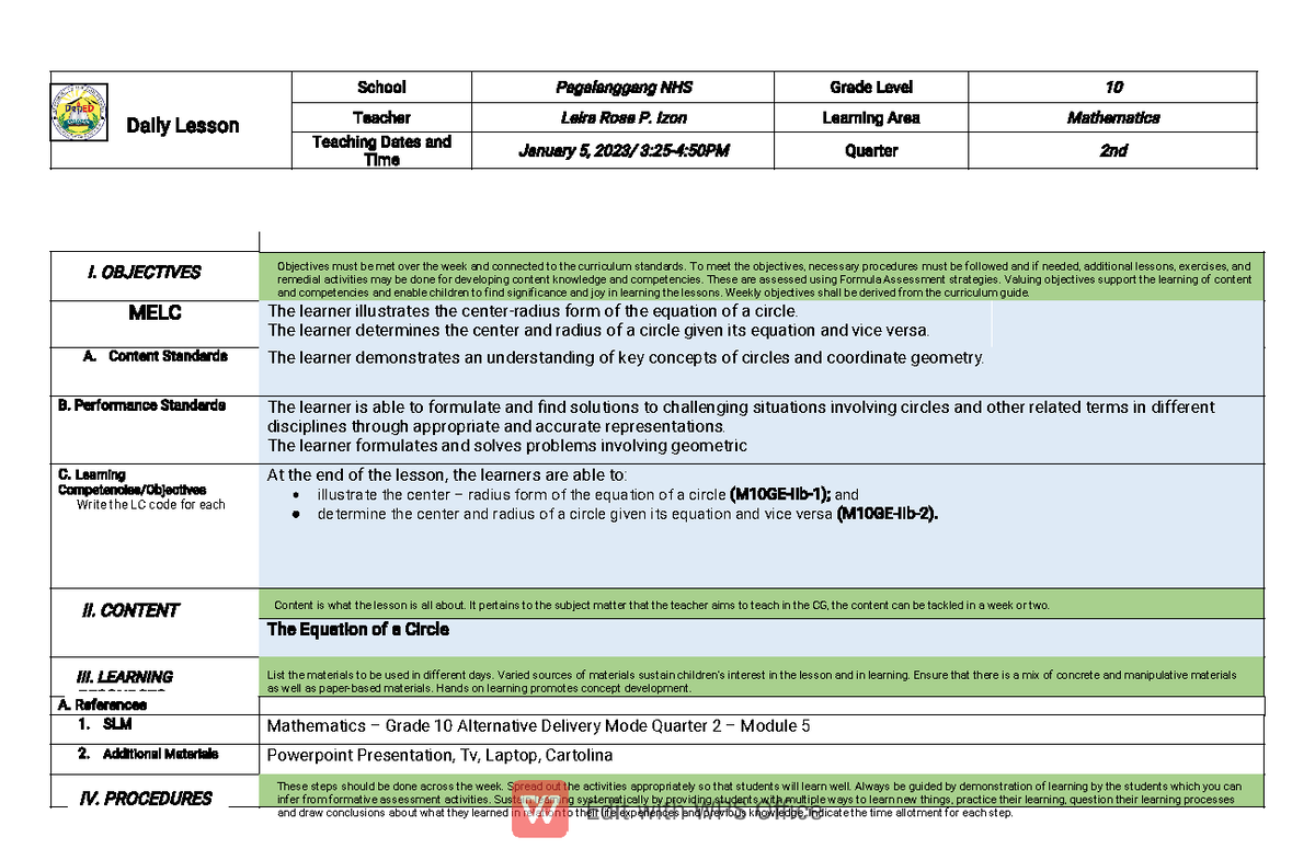 DLP-IZON-2 - This is a lecture. - School Pagalanggang NHS Grade Level 10 Teacher Leira Rose P ...
