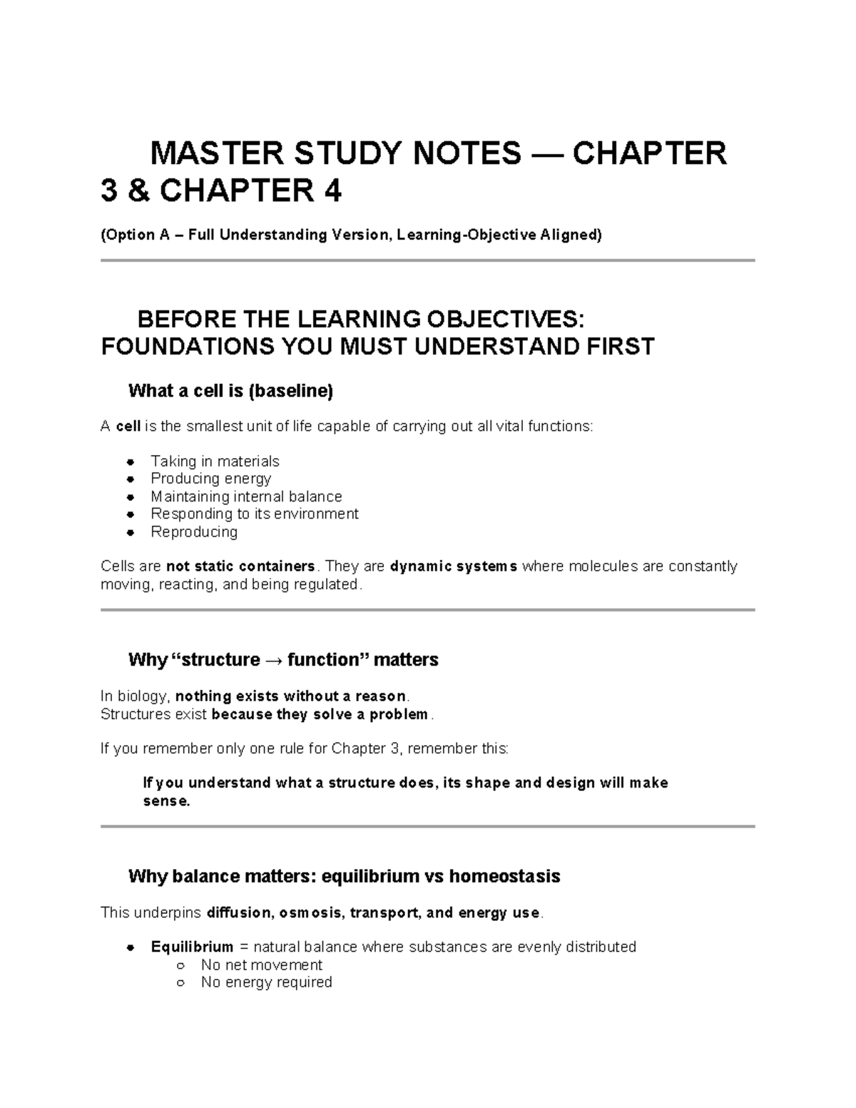 Master Study Notes: Biology CH 3 & CH 4 Overview and Key Concepts - Studocu