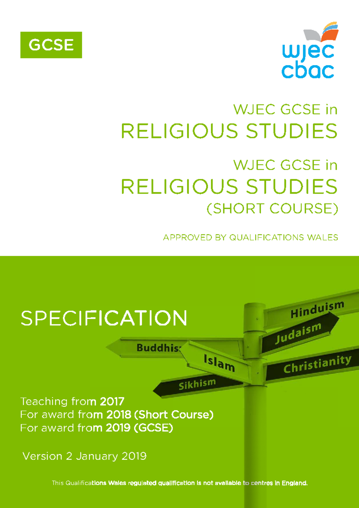 WJEC GCSE Religious Studies Specification (Short Course) 2017 - Studocu