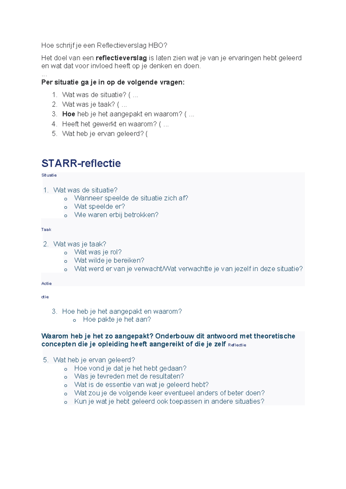 Reflectieverslag Schrijven volgens STARR-methode HBO - Studeersnel