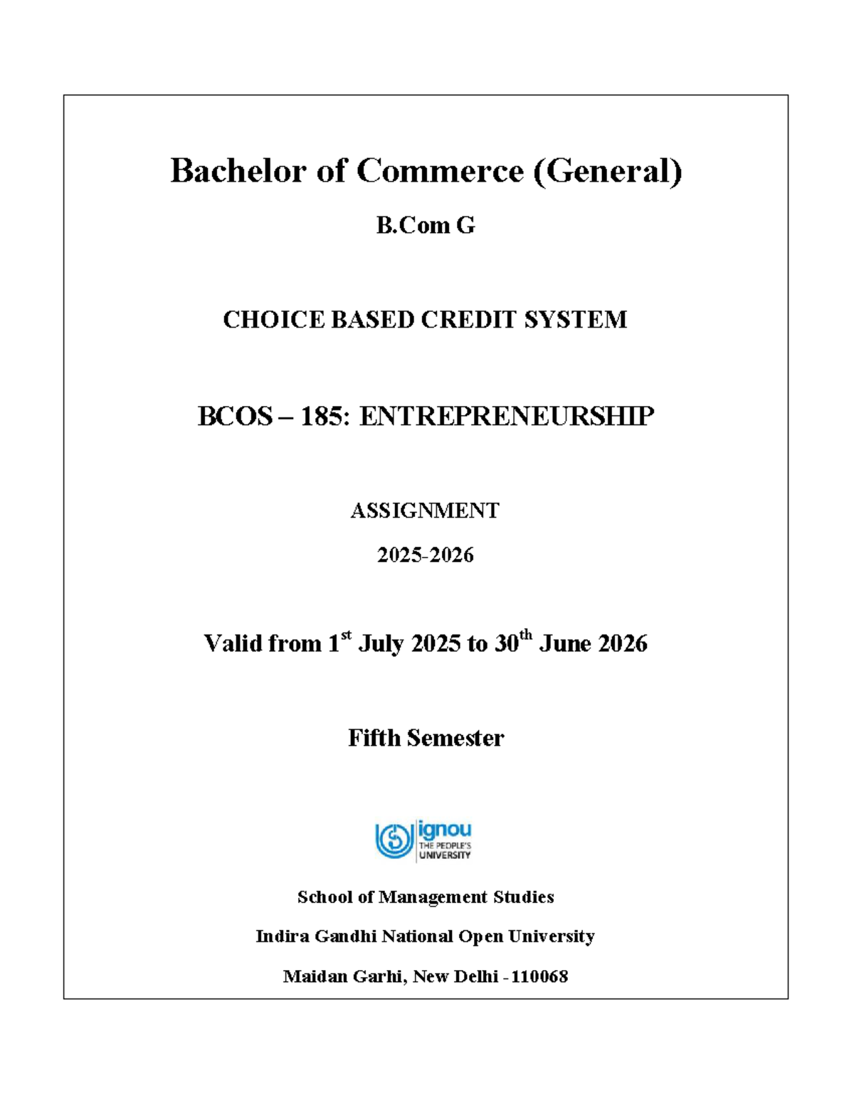 BCOS 185: Entrepreneurship Assignment Guidelines for B.Com Students ...