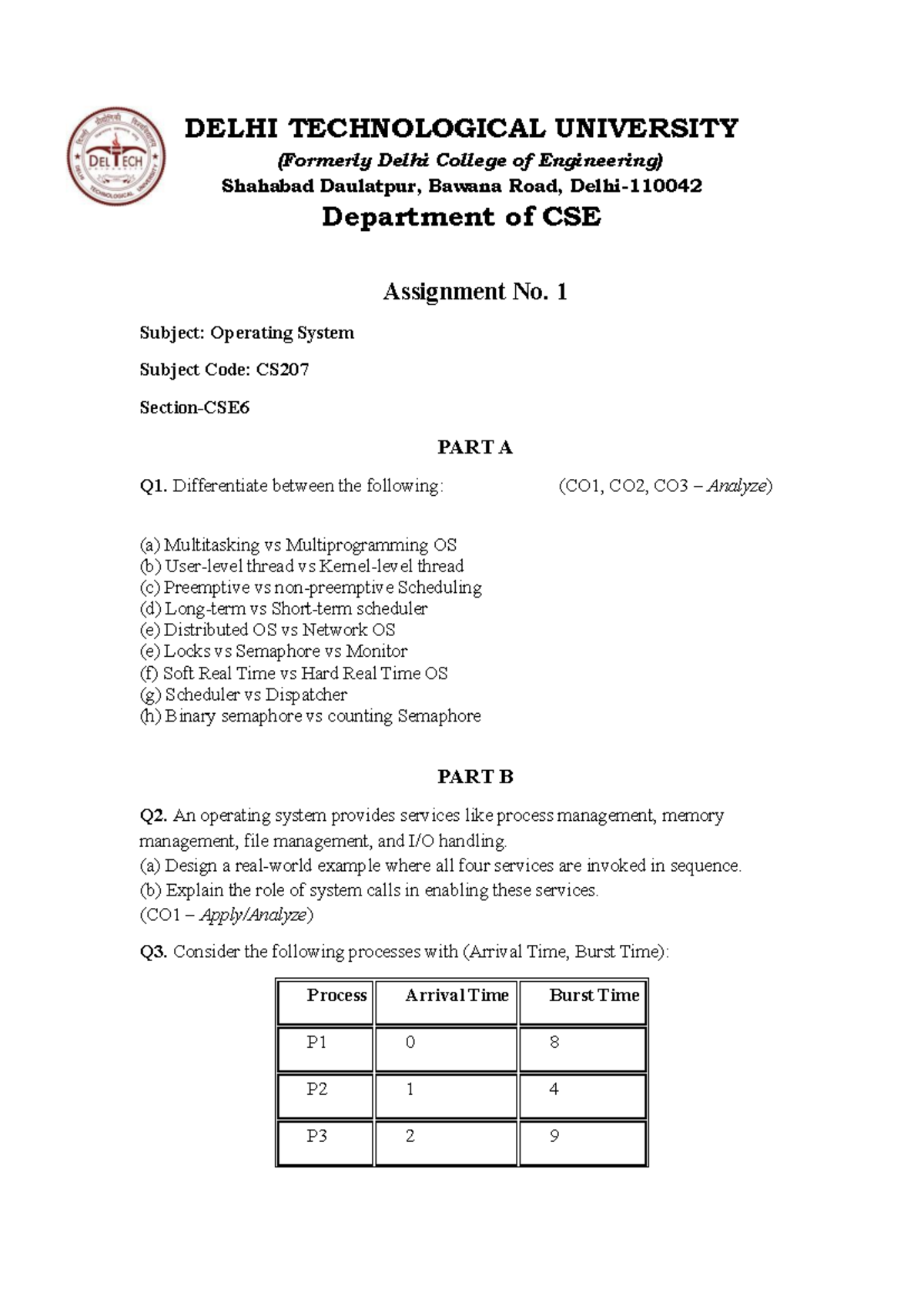 CS207 Operating System Assignment 1: Concepts & Case Studies - Studocu