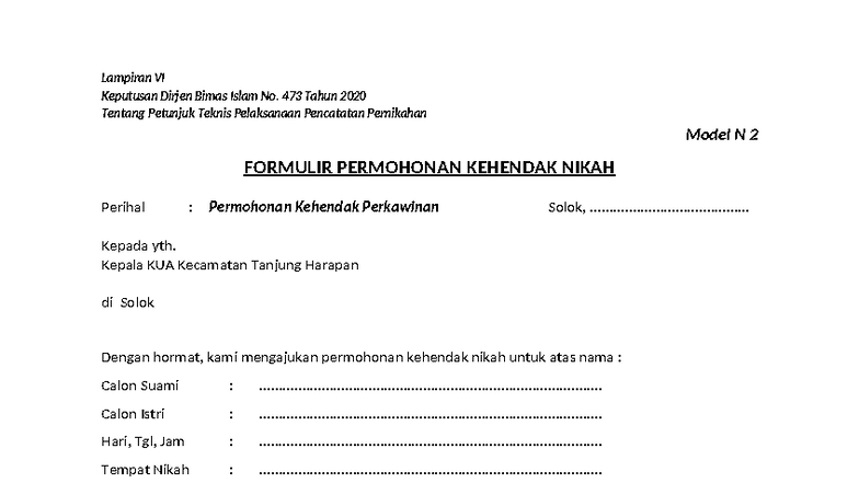 Blanko N1: Formulir Permohonan Nikah dan Pencatatan Itsbat - Studocu