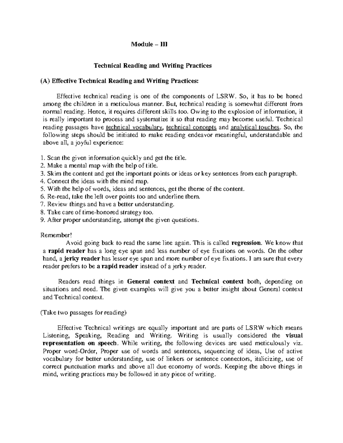 Module 3: Final Notes on Effective Technical Reading & Writing ...