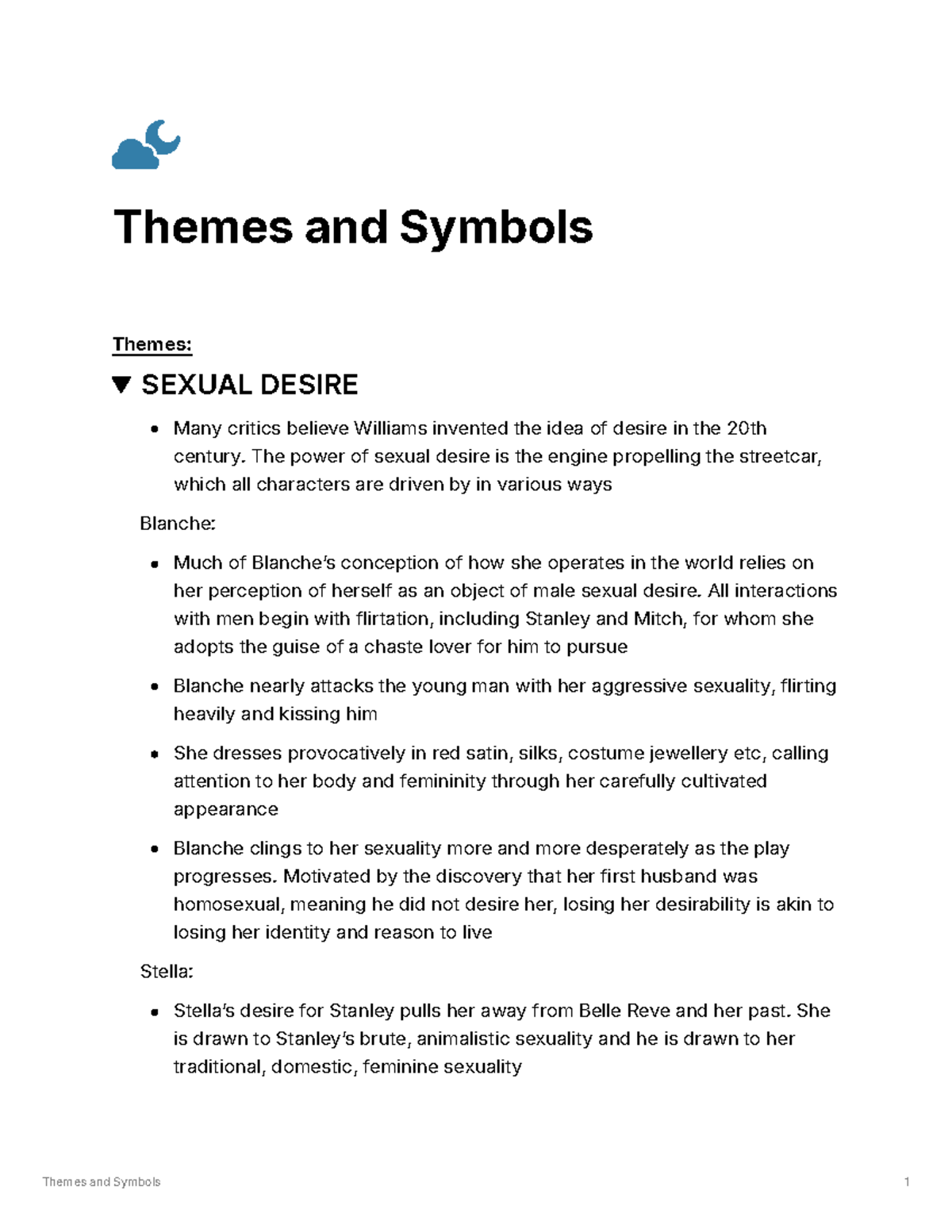 Themes and Symbols in A Streetcar Named Desire (Course Code: ENG 201 ...