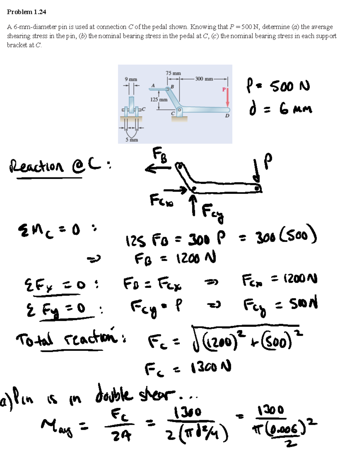 CIV 101: Homework Problem 1.24 - Shearing and Bearing Stresses - Studocu