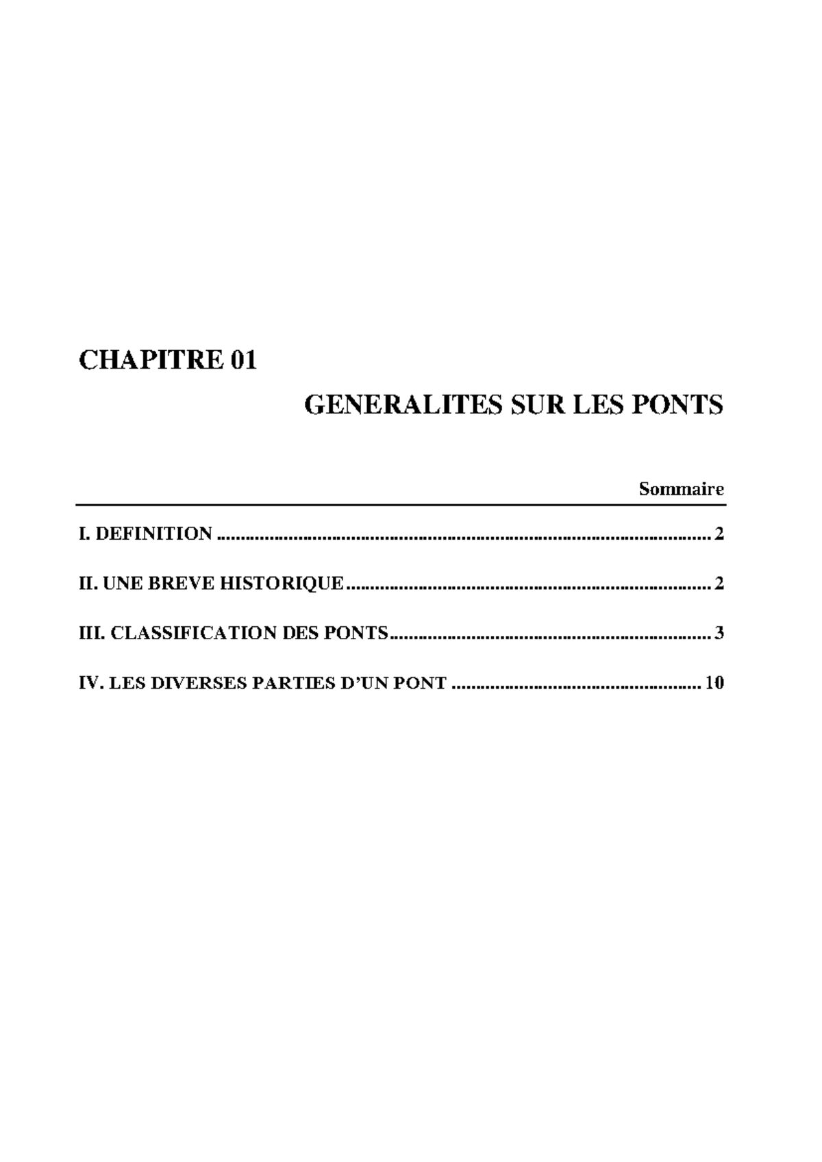 CHAPITRE 01: GENERALITES SUR LES PONTS - Définition et Histoire - Studocu