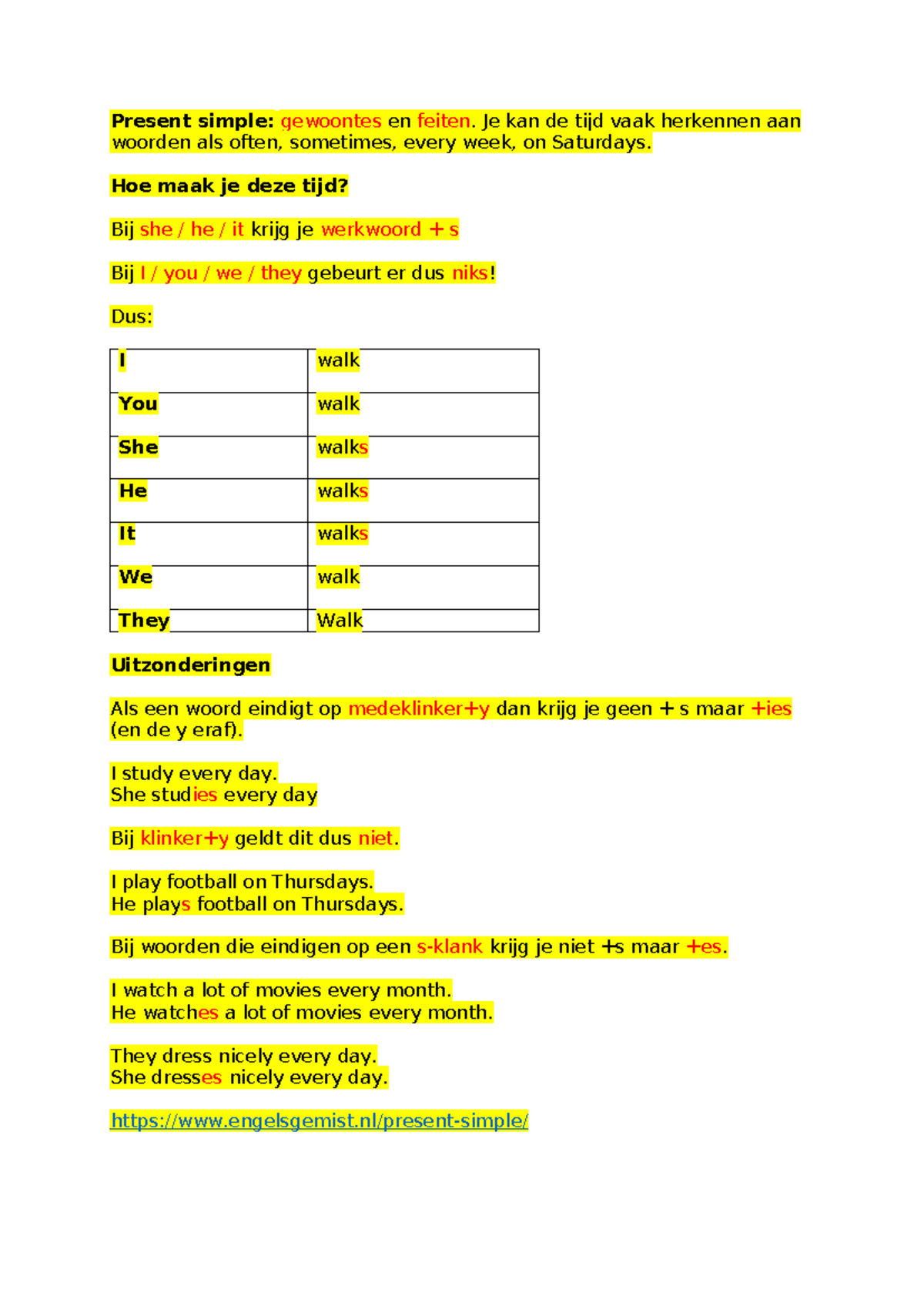 Engels Grammar: Present & Past Simple Tenses Overview - Studeersnel