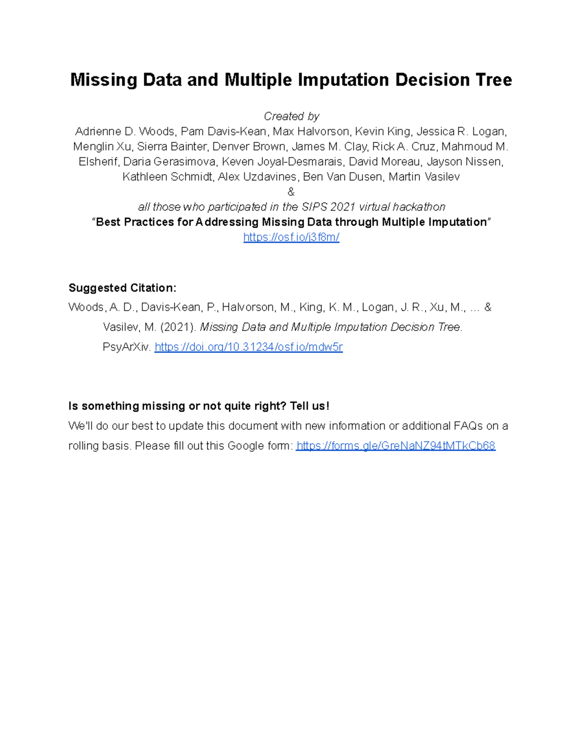 Missing Data Handling and Multiple Imputation Guidelines (SIPS 2021) - Studocu