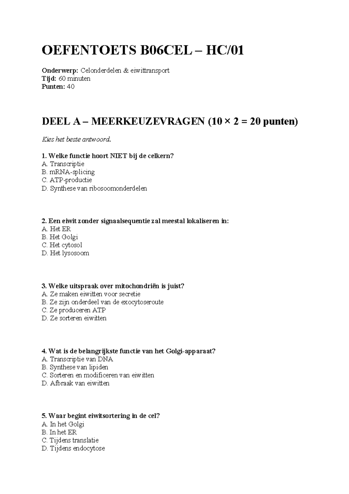 Oefentoets B06CEL – Celonderdelen & Eiwittransport HC/01 - Studeersnel