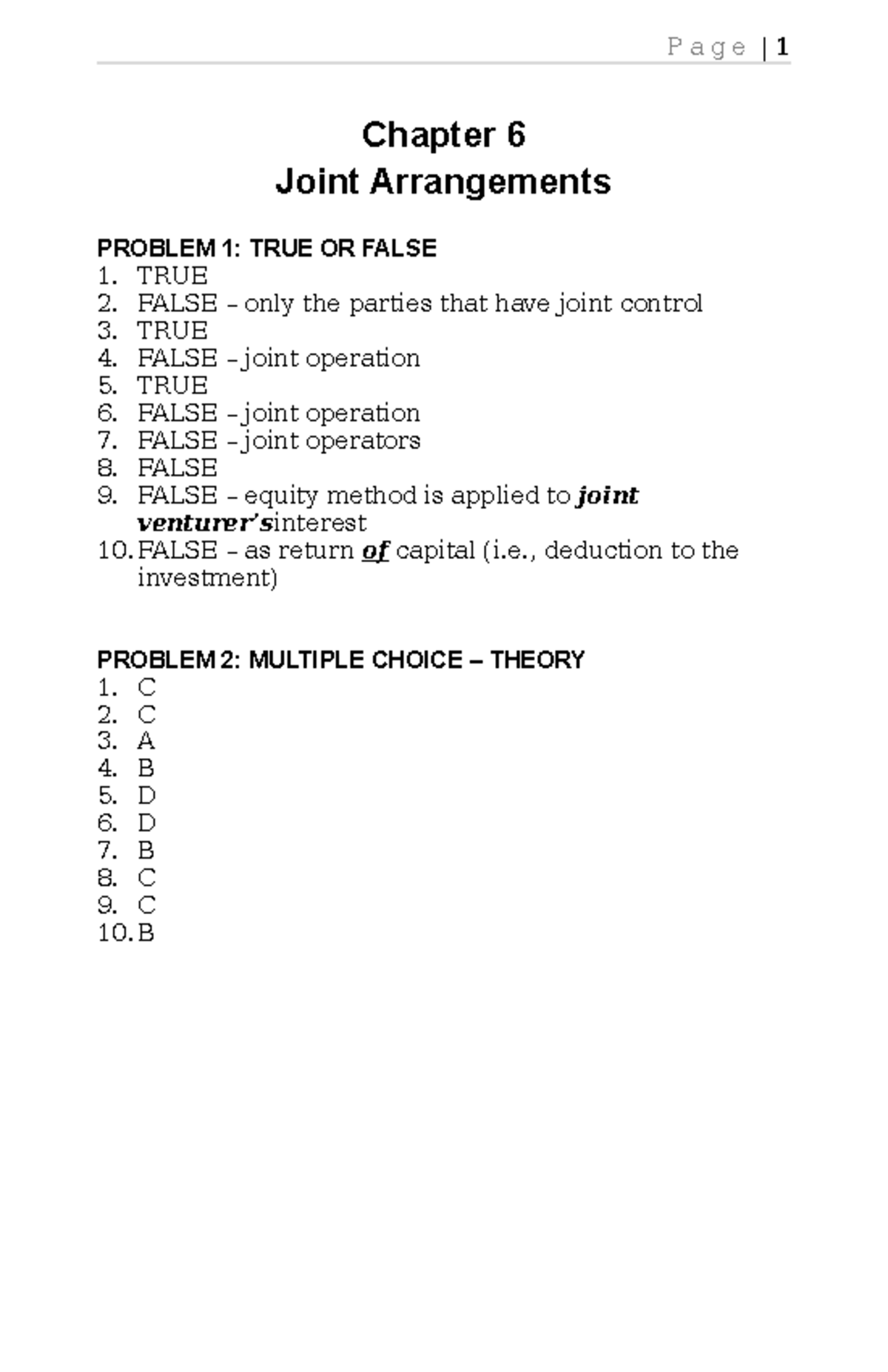 SOL. MAN. CHAP 6 Joint Arrangements 2020 Edition - Chapter 6 Joint Arrangements PROBLEM 1: TRUE ...