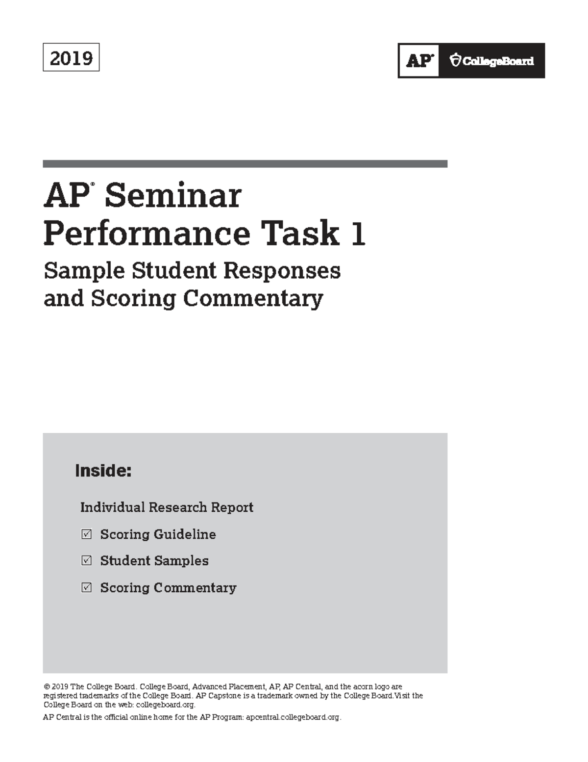 AP Seminar Performance Task 1: Sample Responses & Scoring Commentary ...