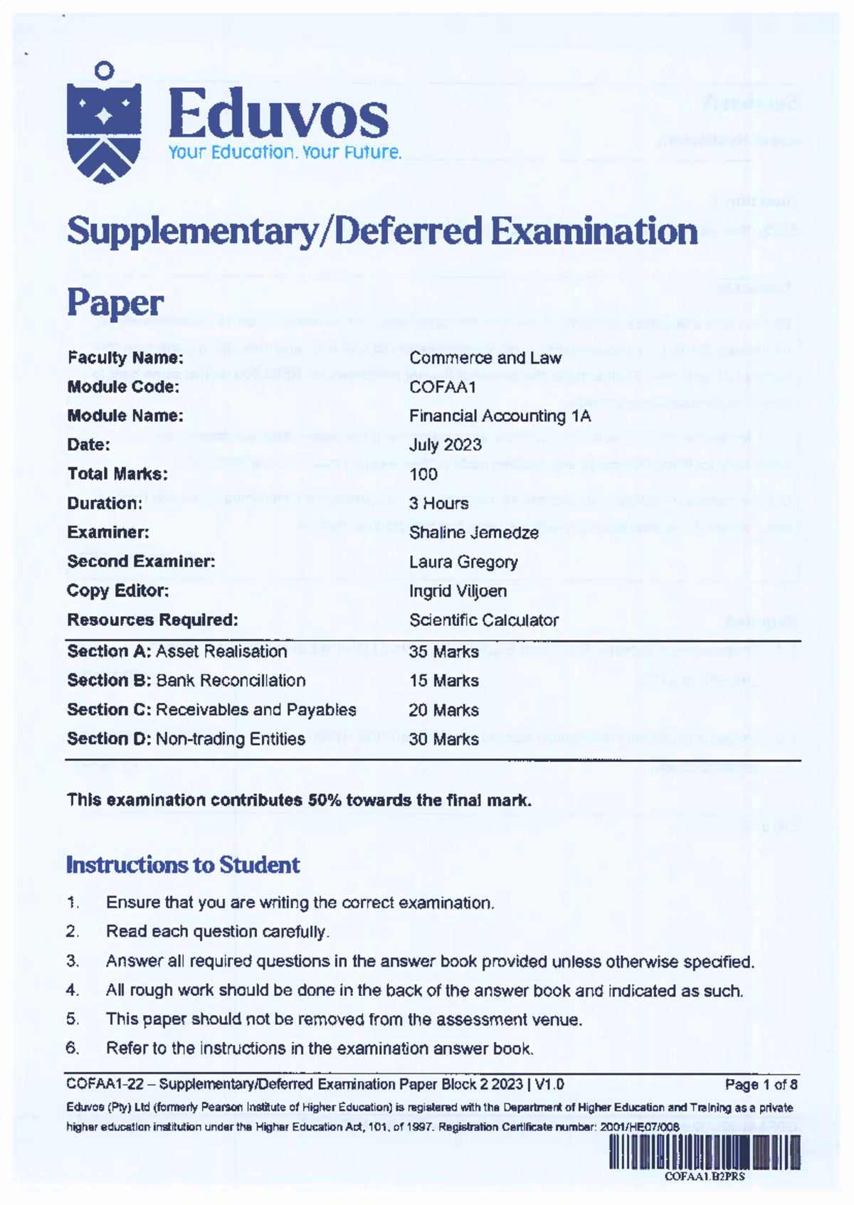 COFAA1 - 2023 Financial Accounting 1A Exam Paper - Studocu